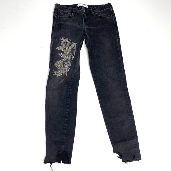 Zara | Jeans | Zara Koi Fish Embroidered Jeans Sz 6 | Poshmark